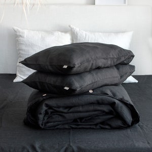 Linen Bedding Set in Space Black. 3 Piece Set in King, Queen, Twin ...