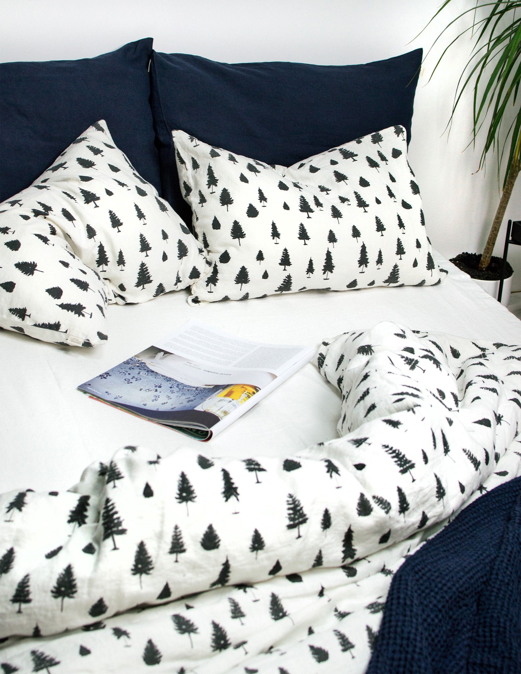 PINE TREE PILLOWCASE. Unique Christmas Tree Print With Pines & - Etsy