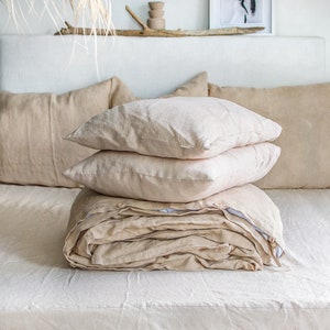 Linen Bedding Set in Cream. 3 Piece Set in King, Queen, Twin, Full ...