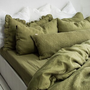 Ruffled Linen Sham With Envelope Closure, Washed Frilled Linen Pillow ...