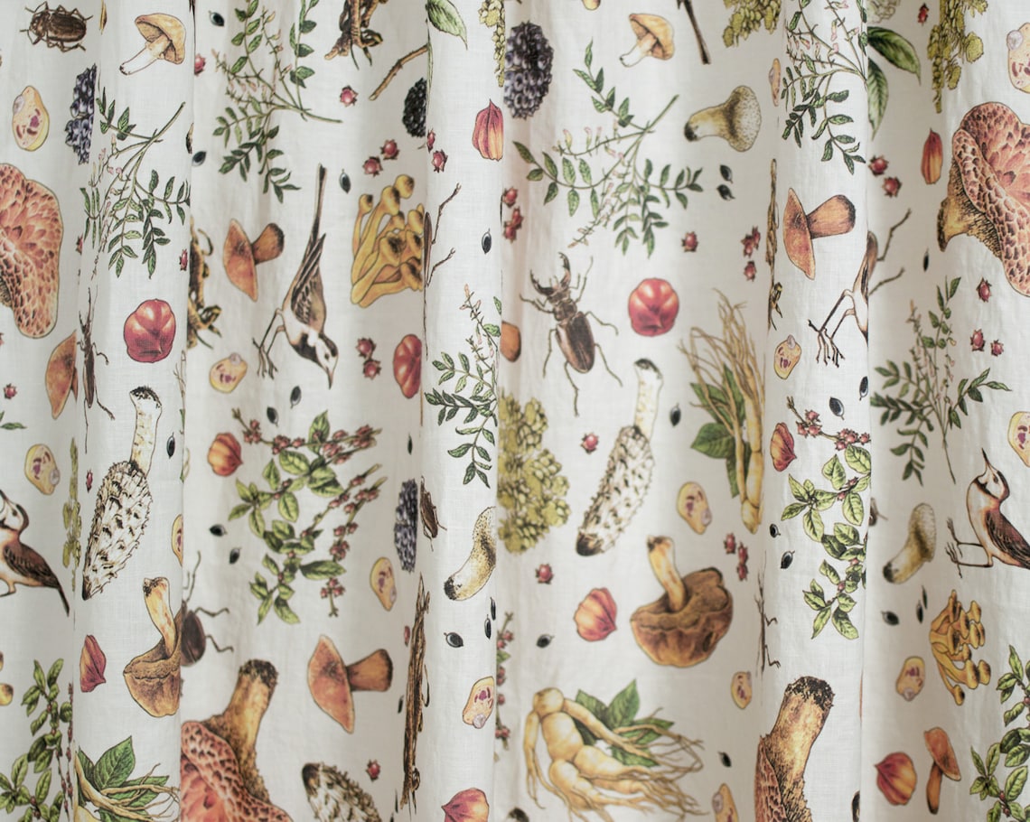 Linen Mushroom Valance. Kitchen Curtain With Mushrooms & Bugs ...