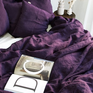 Linen Bedding Set in Plum. Duvet Cover & 2 Pillowcases Set in King ...