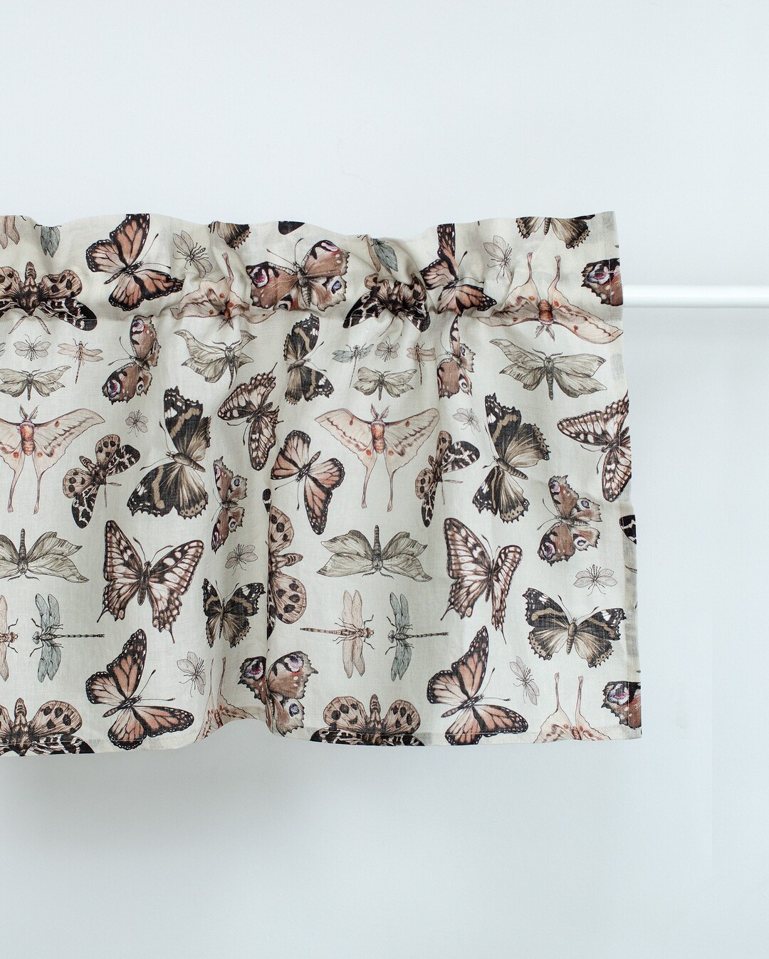 Butterfly Linen Valance, Kitchen Curtain, Farmhouse Valance, Rod Pocket ...