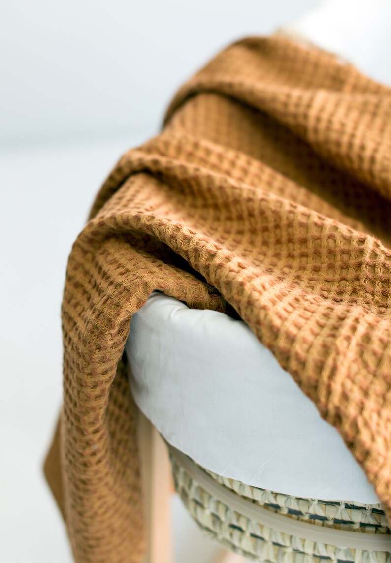Linen Baby Blanket in Cinnamon. Rust Linen Waffle Throw Blanket for ...