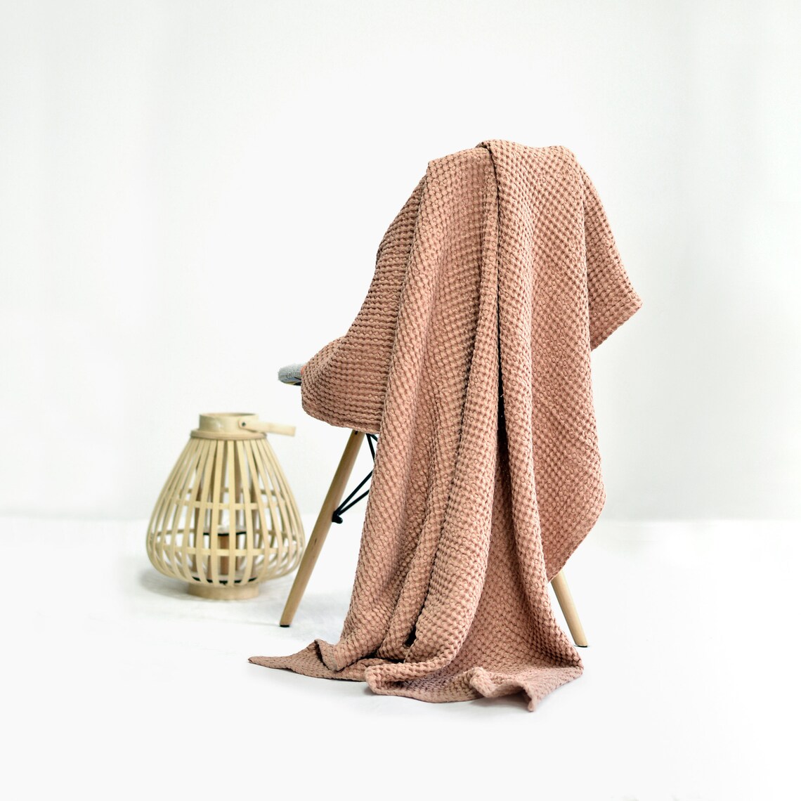 Linen Waffle Throw Blanket in Beige. Extra Soft & Puffy Waffle Blanket ...