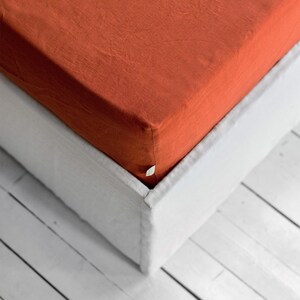 Terracotta Linen Sheet Set. Clay Red Fitted Sheet, Flat Sheet & 2 ...