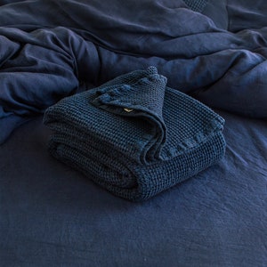 Waffle Blanket in Midnight Blue. Waffle Throw Blanket in Navy Blue ...