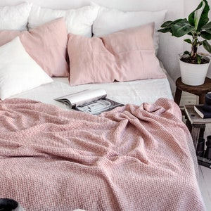 DUSTY ROSE WAFFLE Coverlet. Softened Linen Waffle Coverlet in Woodrose ...