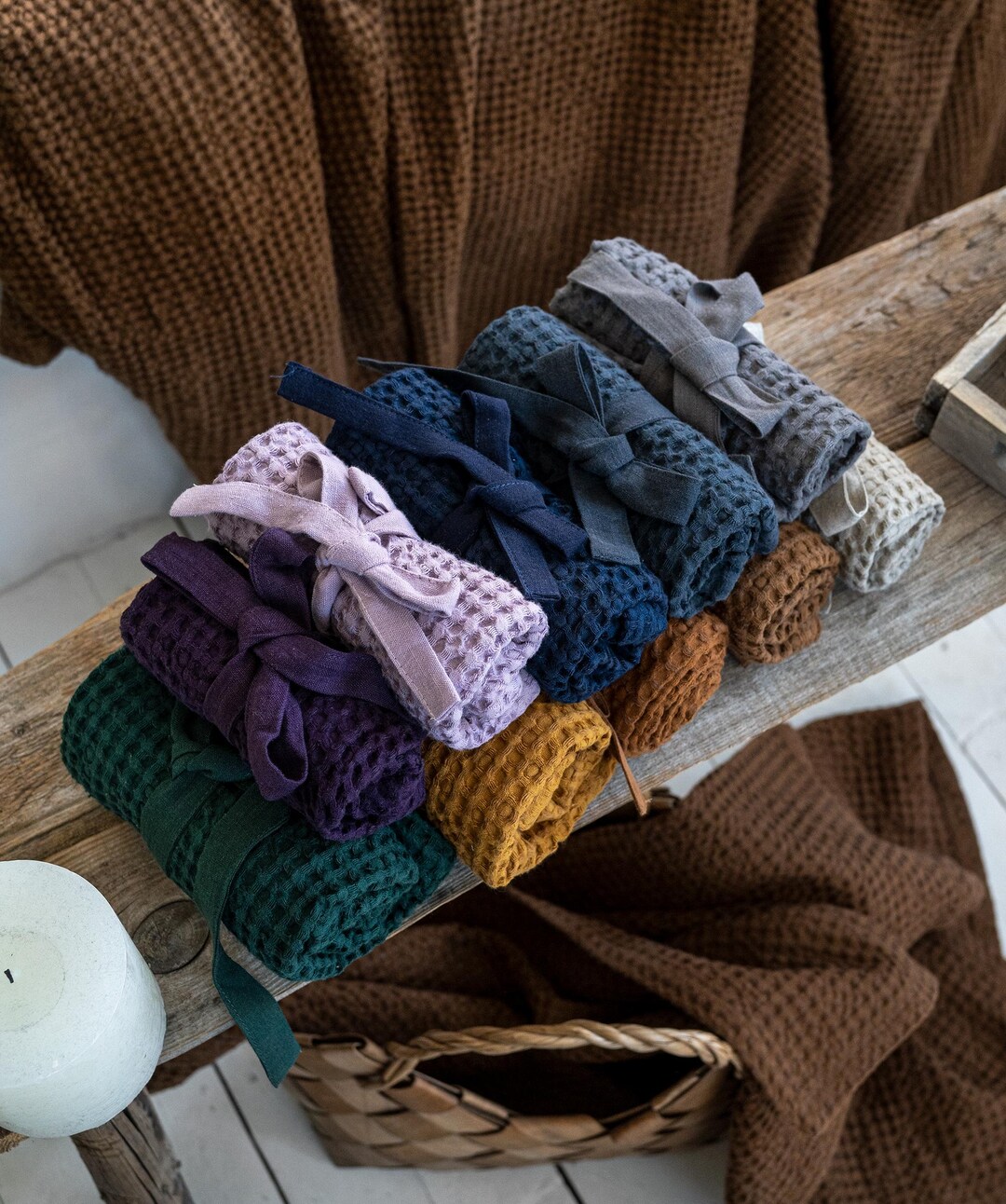 Waffle Travel Towel Set - Linen Hand Towel Set - Soft Bath Linen Towels ...