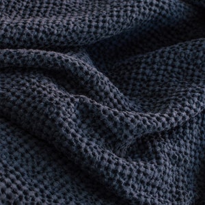 Waffle Blanket in Graphite Blue - Soft Linen-cotton Waffle Throw ...