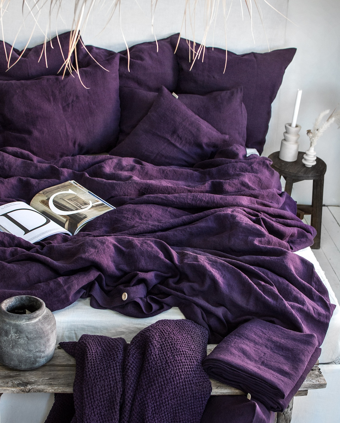 Linen Bedding Set in Plum. Duvet Cover & 2 Pillowcases Set in King ...