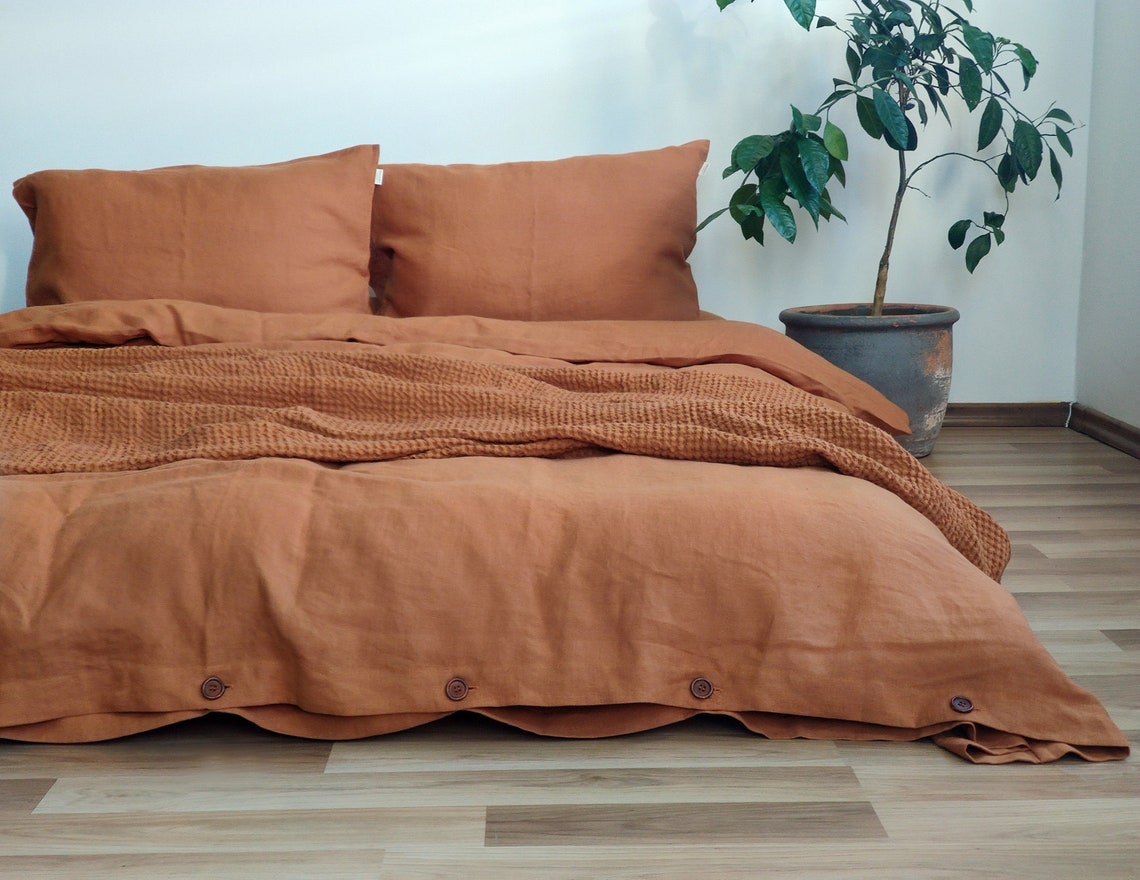 CINNAMON LINEN BEDDING Set. 3 pieces. Stonewashed Linen | Etsy