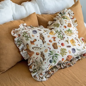 Ruffled Linen Sham With Envelope Closure, Washed Frilled Linen Pillow ...