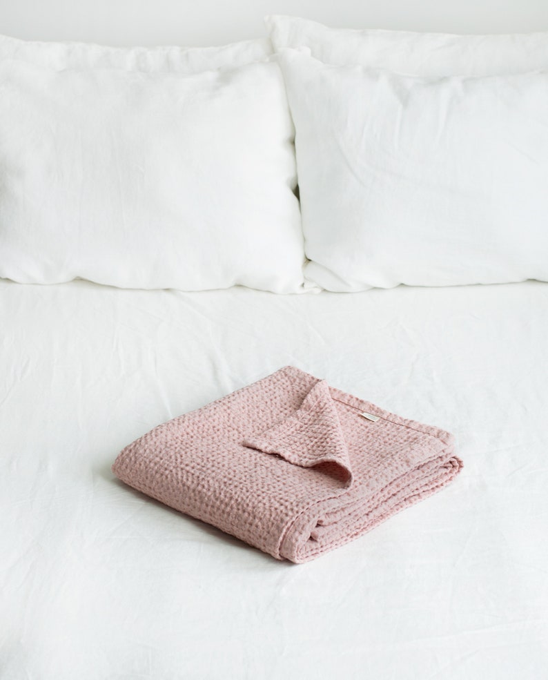 DUSTY ROSE WAFFLE Blanket. Stonewashed Linen Waffle Throw in - Etsy