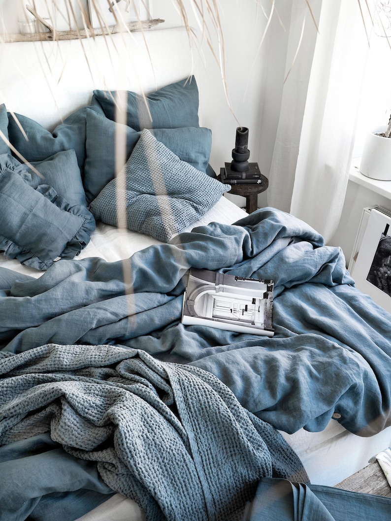 DUSTY BLUE LINEN Duvet Cover. Natural Stonewashed Linen Duvet Cover in ...