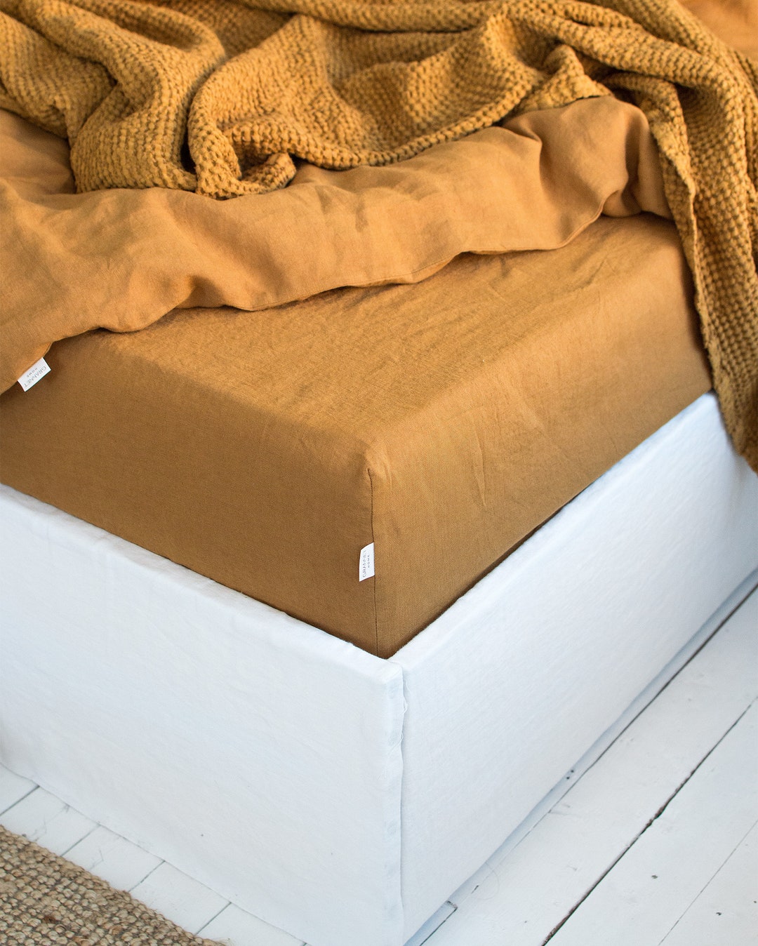 Linen Fitted Sheet in Mustard - King, Queen, Full, Double, Twin, Single ...