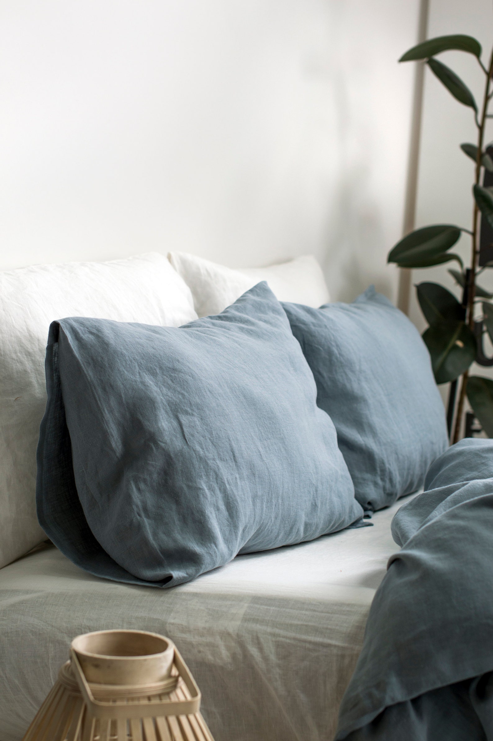 Linen Bedding Set in Dusty Blue. 3 Piece Set: 2 Pillowcases & | Etsy