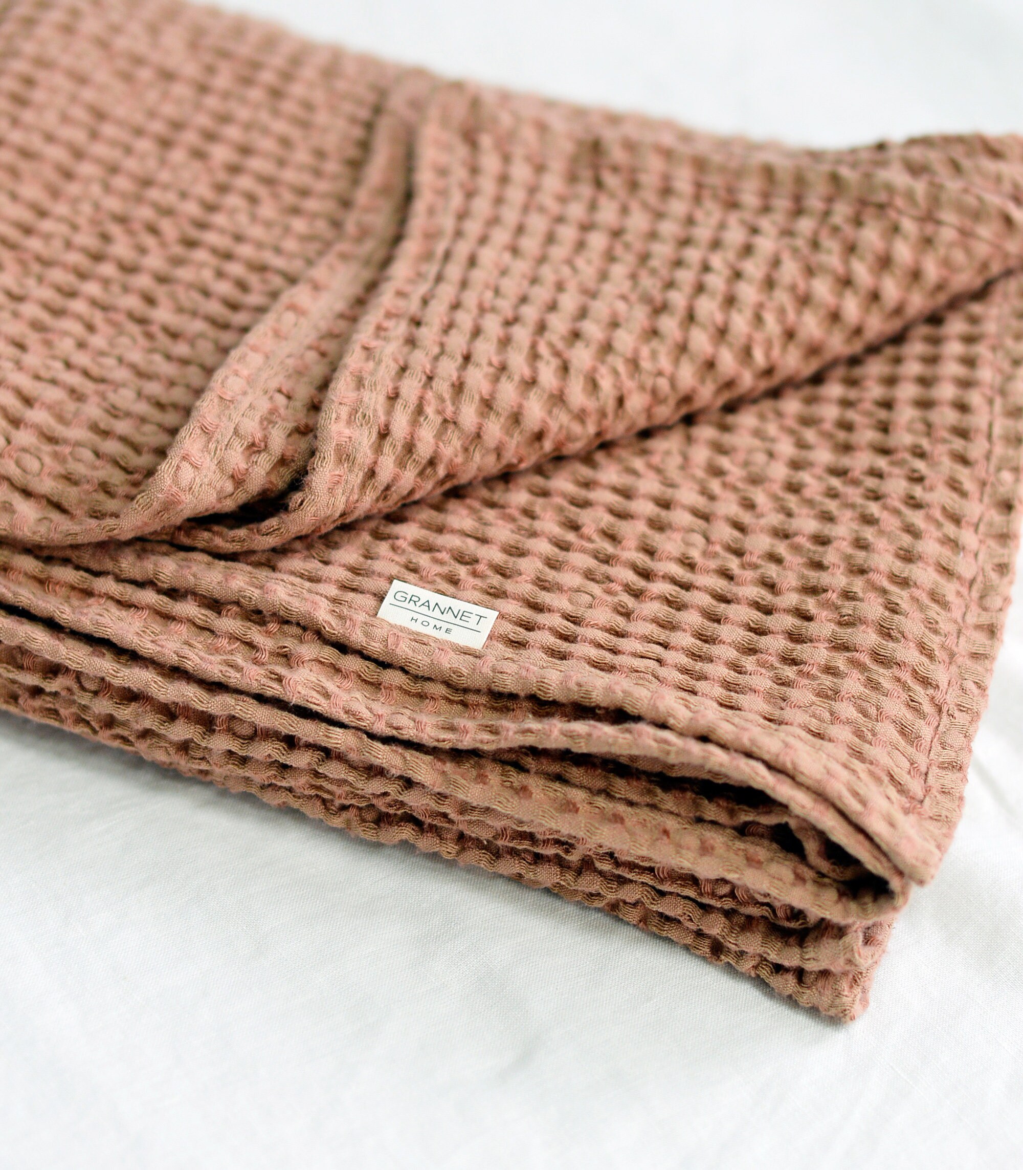 Linen Waffle Throw Blanket in Beige. Extra Soft & Puffy Waffle Blanket ...