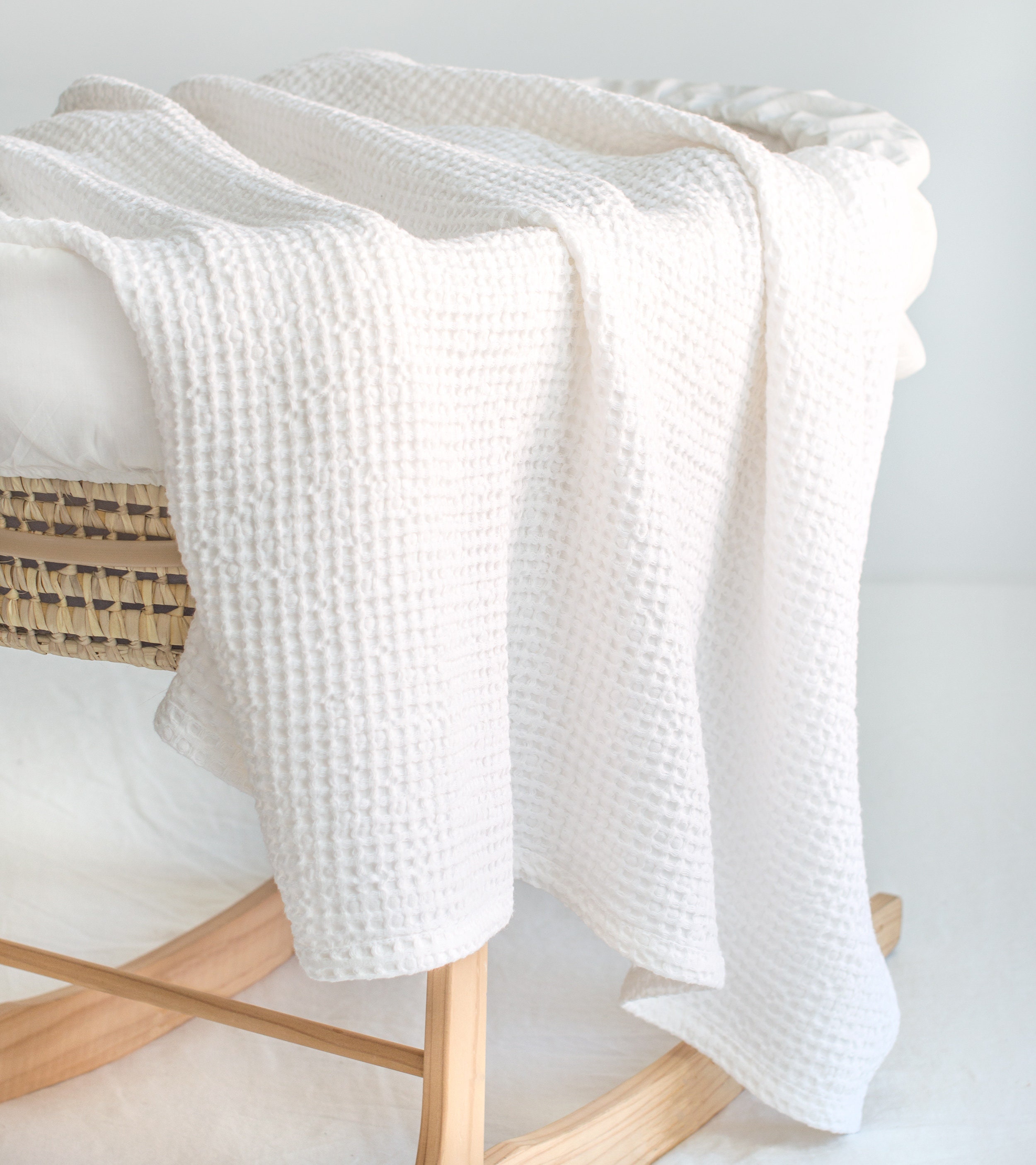 WHITE LINEN BABY Blanket. Stylish & Soft Linen Waffle Throw Blanket for ...