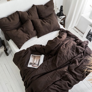 Linen Bedding Set in Chocolate - Duvet Cover & 2 Pillowcases Set in ...