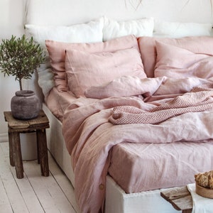 Linen Fitted Sheet in Dusty Rose. King, Queen, Twin, Full, Double Sizes ...