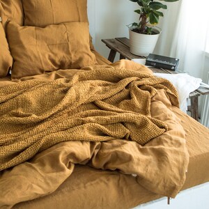 Mustard Linen Bedding Set - Duvet Cover & 2 Pillowcases - Soft Washed ...