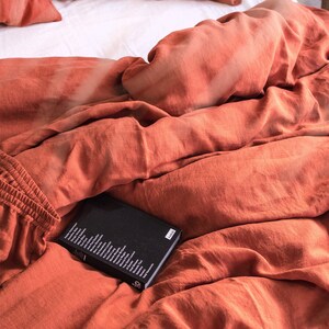 Terracotta Linen Sheet Set. Clay Red Fitted Sheet, Flat Sheet & 2 ...