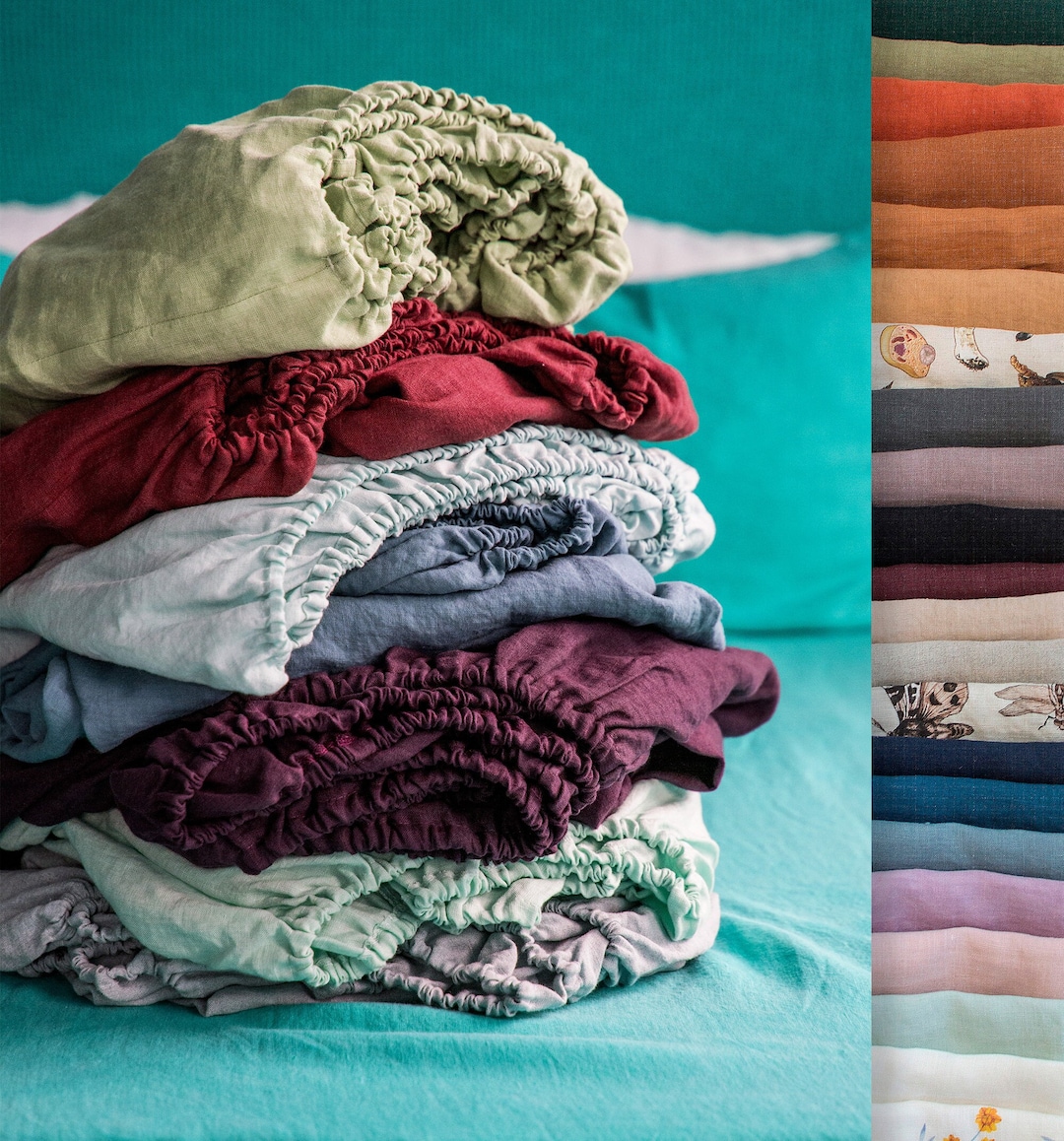 Washed Soft Linen Fitted Sheet King Queen Double Full Twin XL Single ...