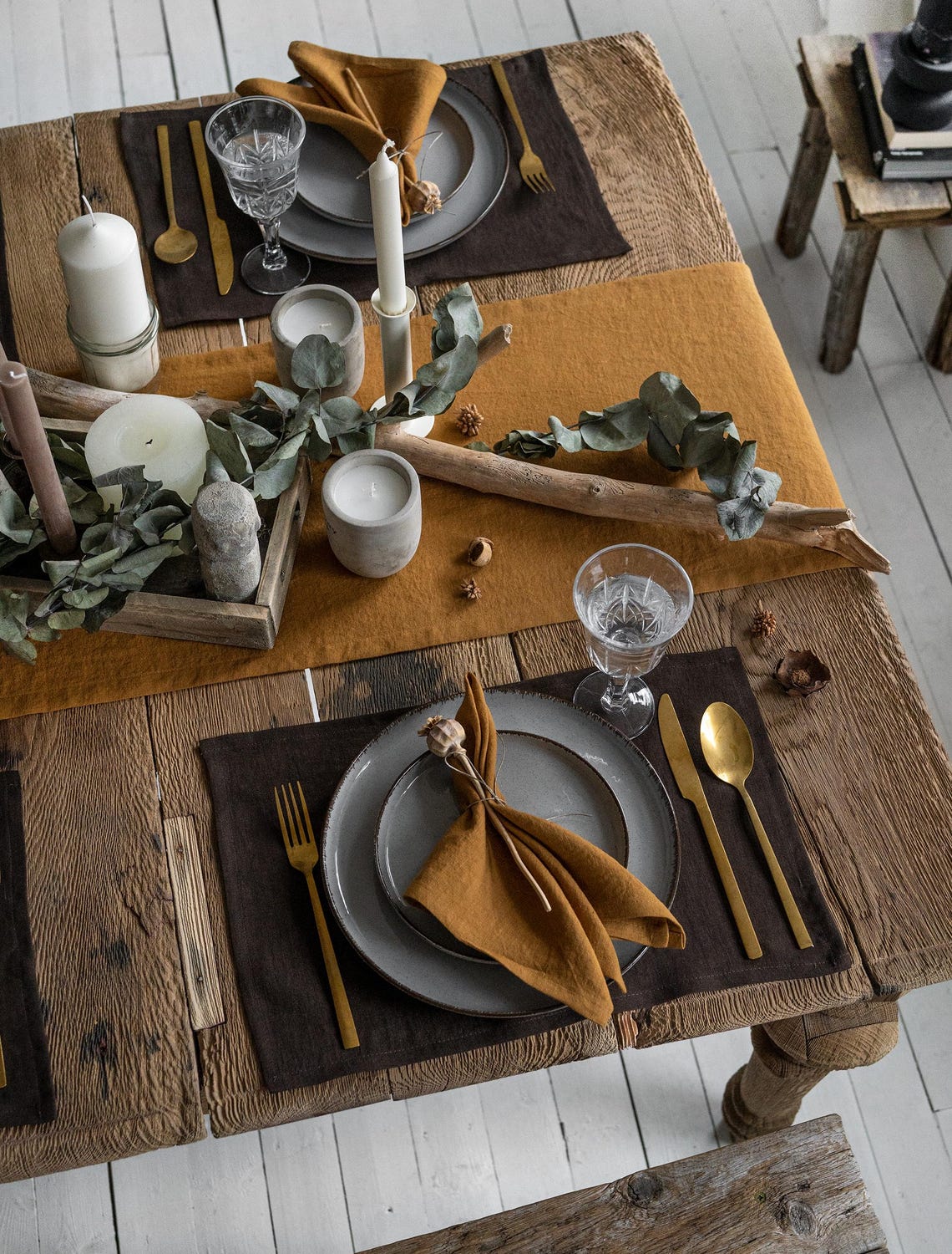 Linen Table Runner in Chocolate - Dark Brown Centerpiece Cloth ...