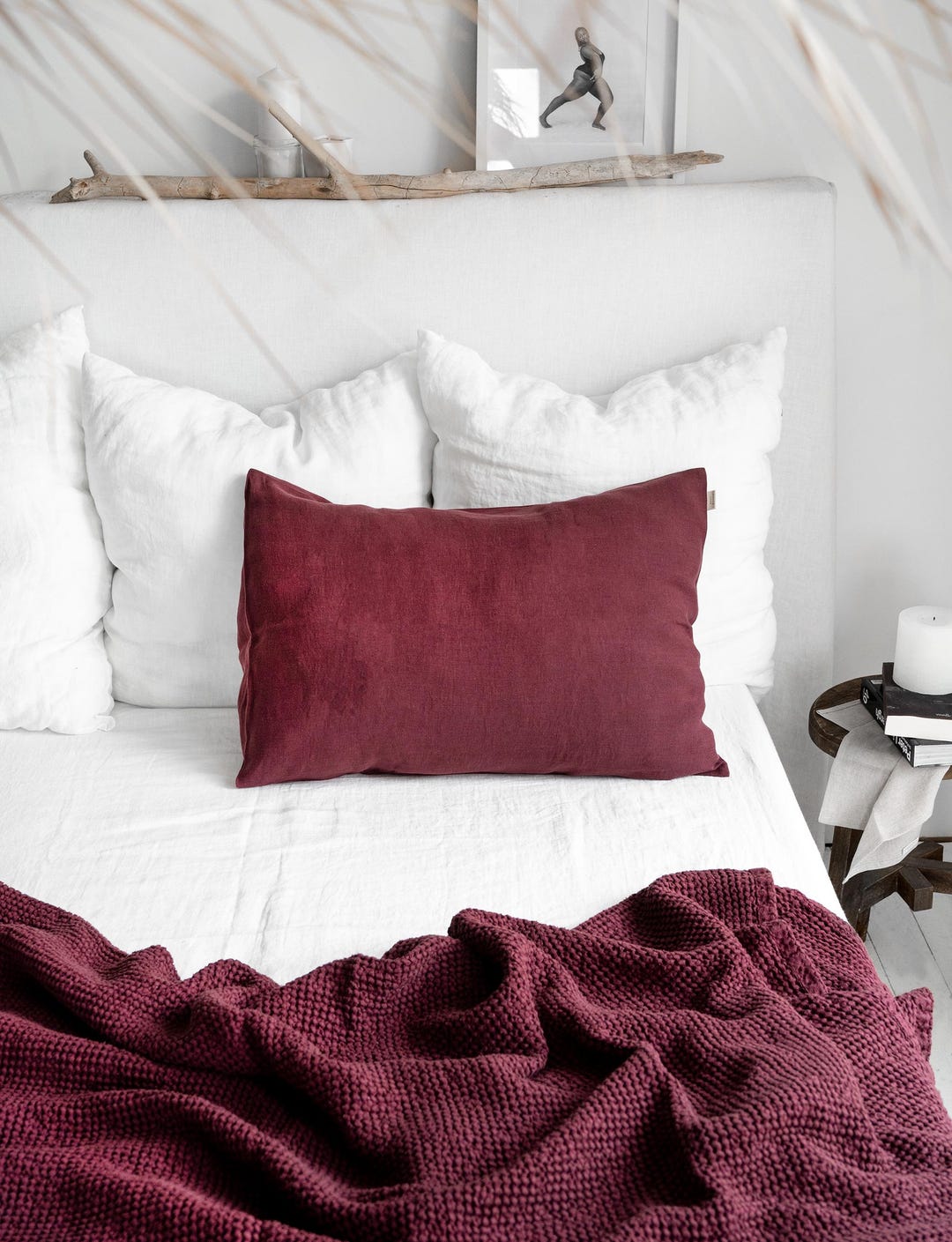 Linen Pillowcase in Burgundy. Standard, Queen, King, Body, Euro Sham ...