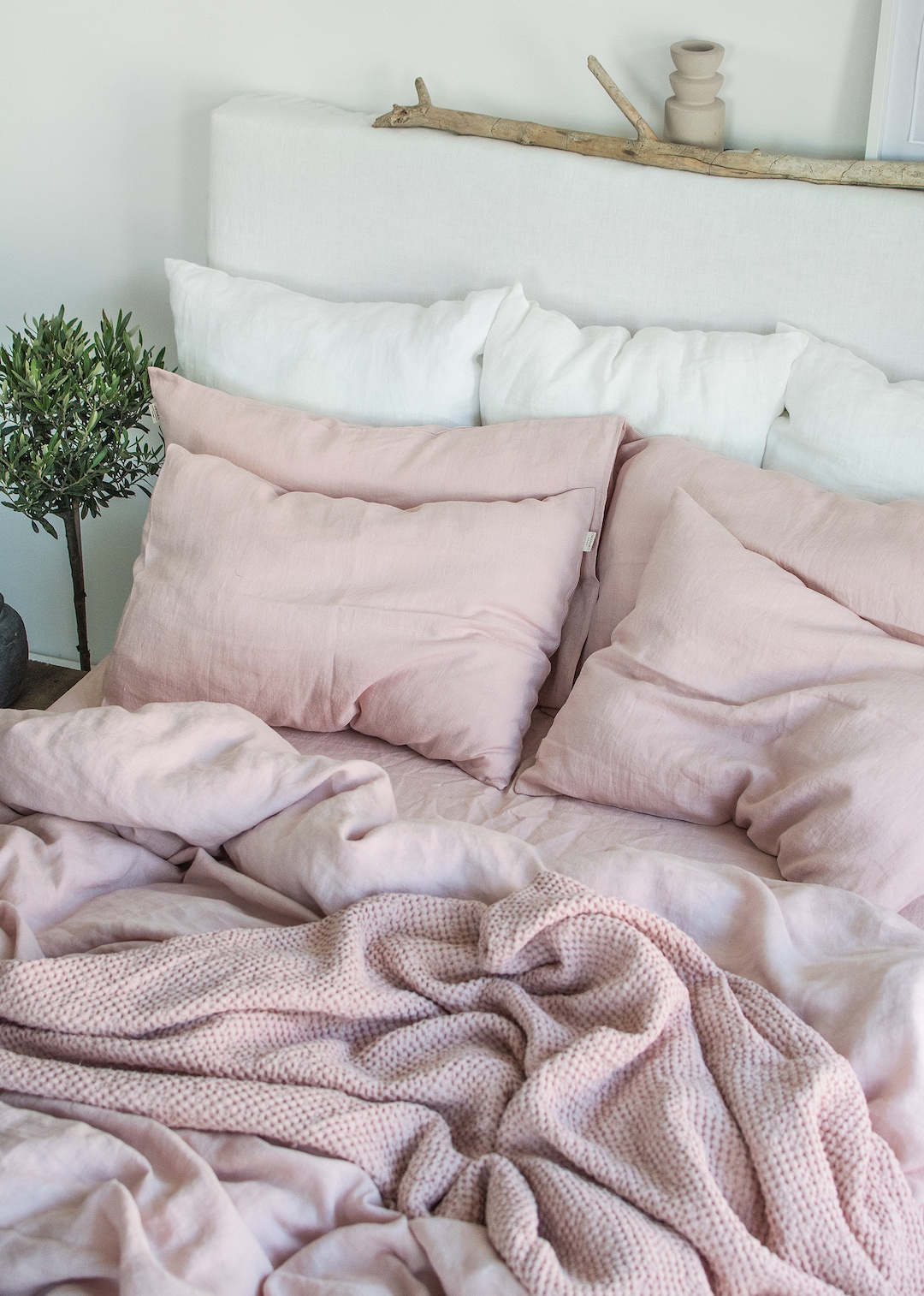 Linen Bedding Set in Dusty Rose. 3 Piece Set in King Queen - Etsy