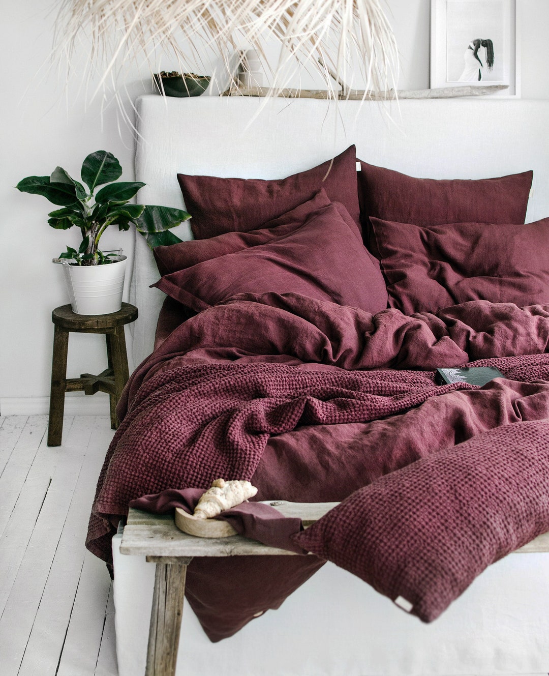 Linen Duvet Cover in Burgundy. King, Queen, Twin, Full, Double, Single ...