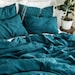Emerald Blue Linen Bedding Set - Duvet Cover & 2 Pillowcases Set - King ...