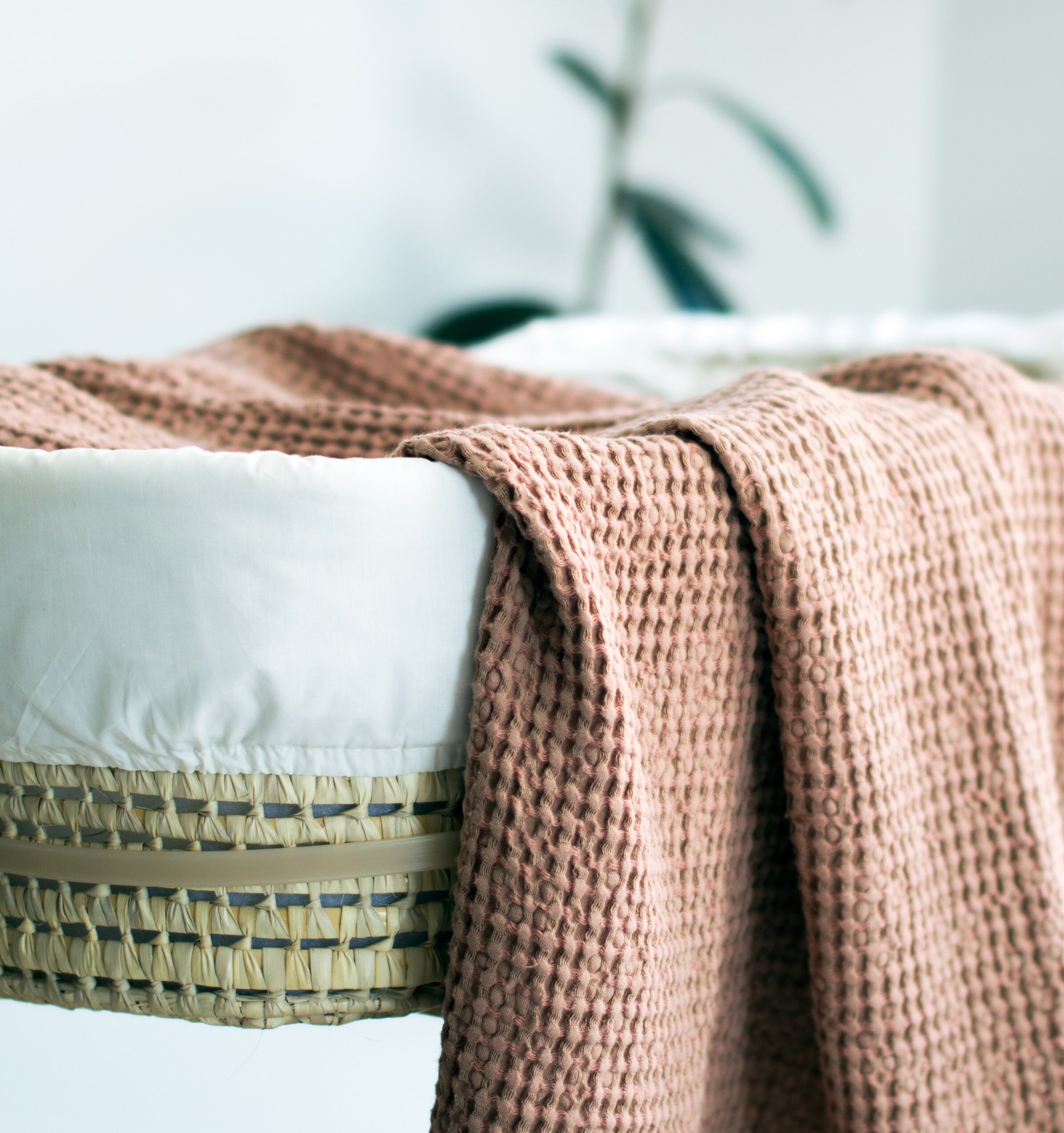 Linen Waffle Throw Blanket in Beige. Extra Soft & Puffy Waffle Blanket ...