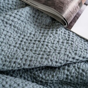 DUSTY BLUE WAFFLE Blanket. Naturally Softened Dusty Blue Linen Bed ...