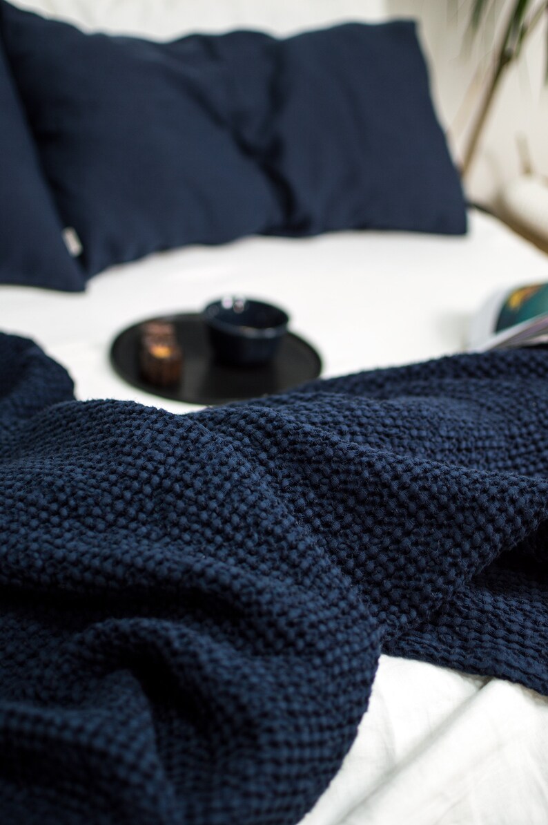 Waffle Coverlet in Midnight Blue. Waffle Bed Cover in Navy - Etsy