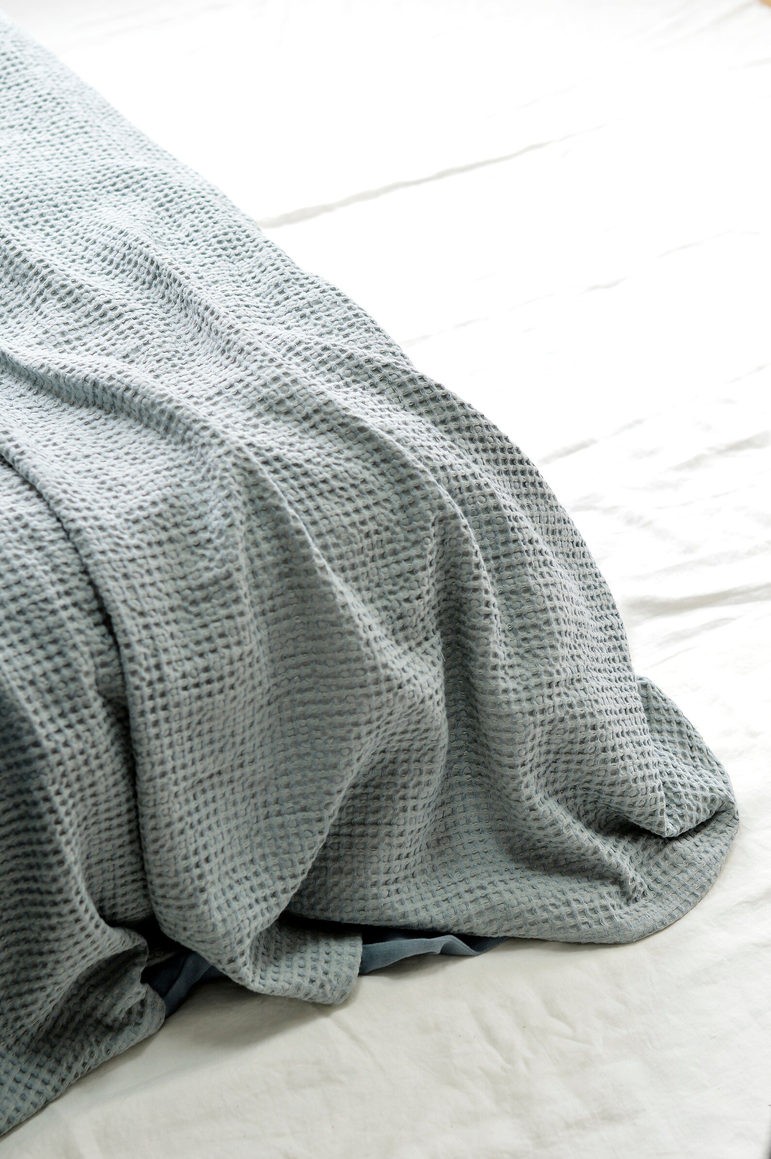 DUSTY BLUE WAFFLE Blanket. Naturally Softened Dusty Blue Linen - Etsy