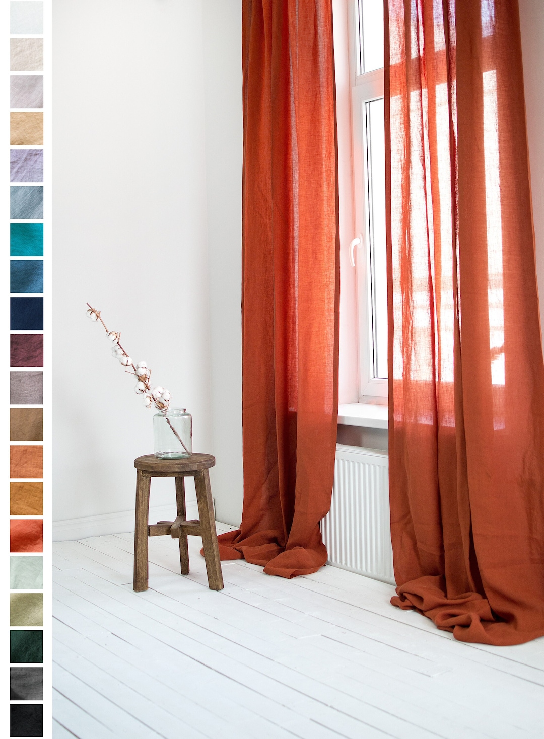Terracotta Linen Curtain Panel, Clay Red Linen Curtain Drape, Rod ...