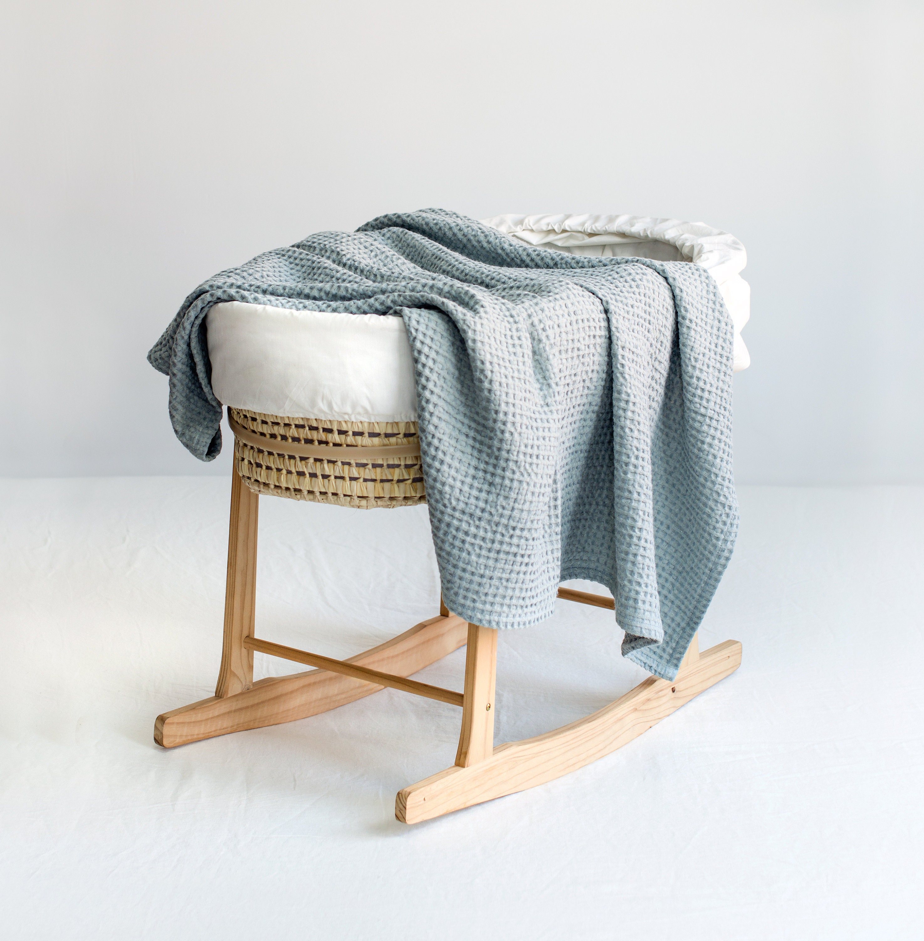 DUSTY BLUE LINEN Baby Blanket. Linen Waffle Throw Blanket for Toddler ...