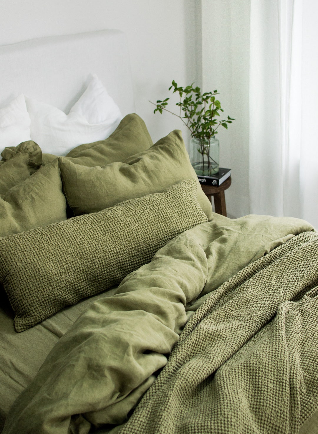 Linen Duvet Cover in Olive Green. King Queen Twin Full - Etsy