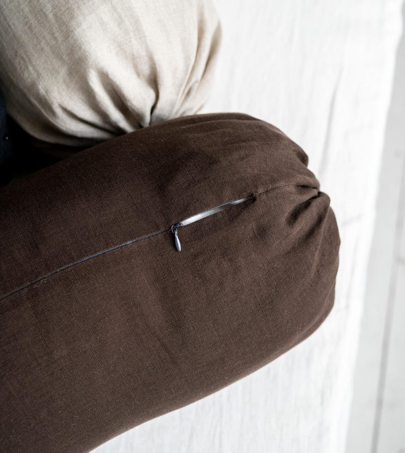 Linen Bolster Pillowcase With Button – Neck Roll Cushion Case - Yoga ...