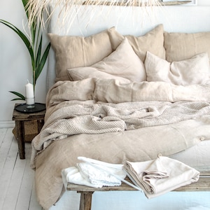 Linen Bedding Set in Cream. 3 Piece Set in King, Queen, Twin, Full ...