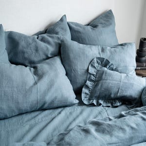 Linen Bedding Set in Dusty Blue. 3 Piece Set: 2 Pillowcases & Duvet ...