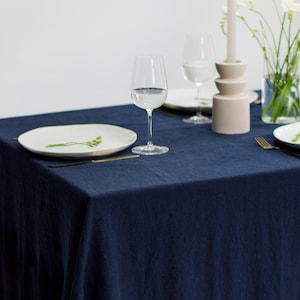 Linen Tablecloth in Midnight Blue. Navy Tablecloth for Round and ...
