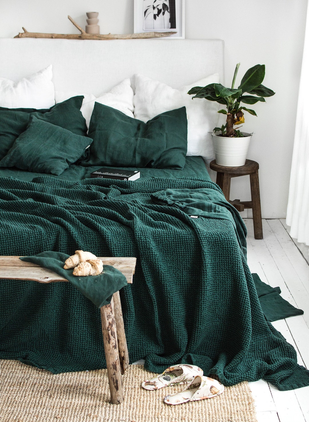 Waffle Blanket in Jungle Green. Extra Soft Waffle Throw Blanket. Linen ...