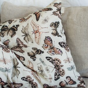 Butterfly Linen Pillowcase, Botanical Butterfly Pillow Cover, Insects ...