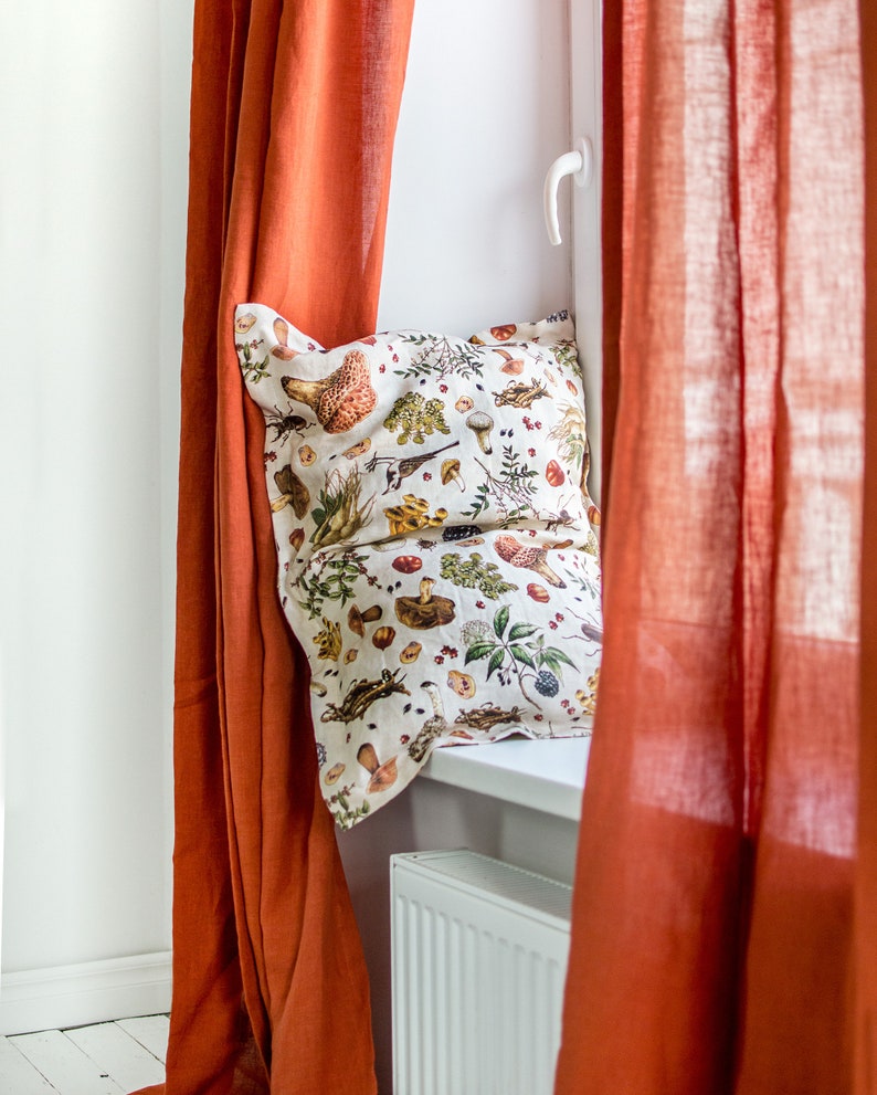 Terracotta Linen Curtain Panel, Clay Red Linen Curtain Drape, Rod ...
