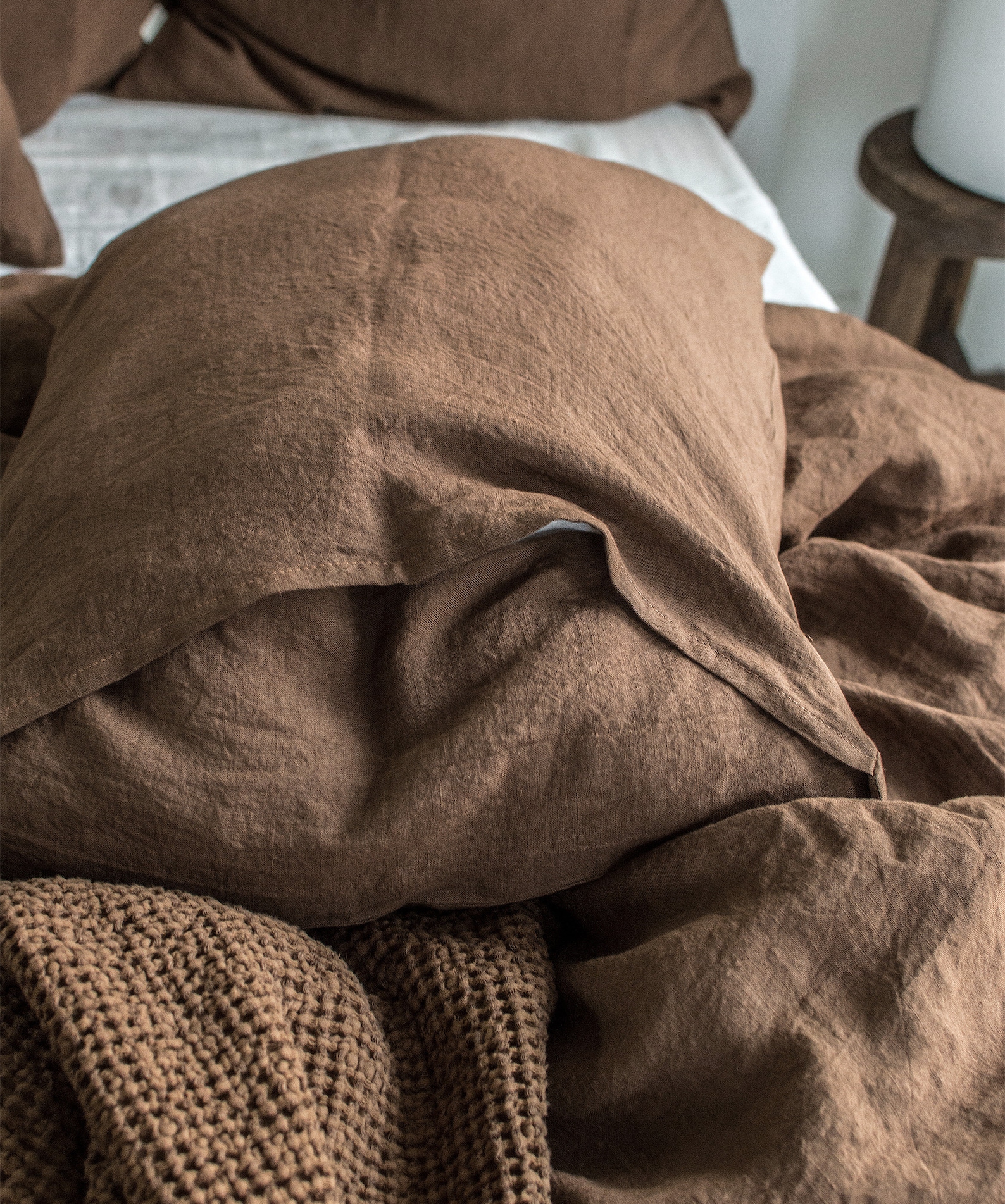 Linen Bedding Set in Walnut. Duvet Cover and 2 Pillowcases Set. King ...