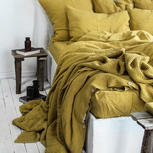 Linen Bedding Set in Yellow Ochre. Duvet Cover & 2 Pillowcases Set in ...