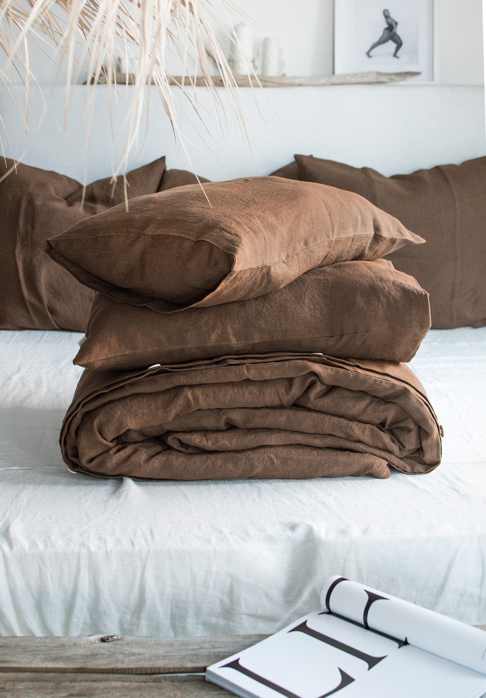 Linen Bedding Set in Walnut. Duvet Cover and 2 Pillowcases Set. King ...